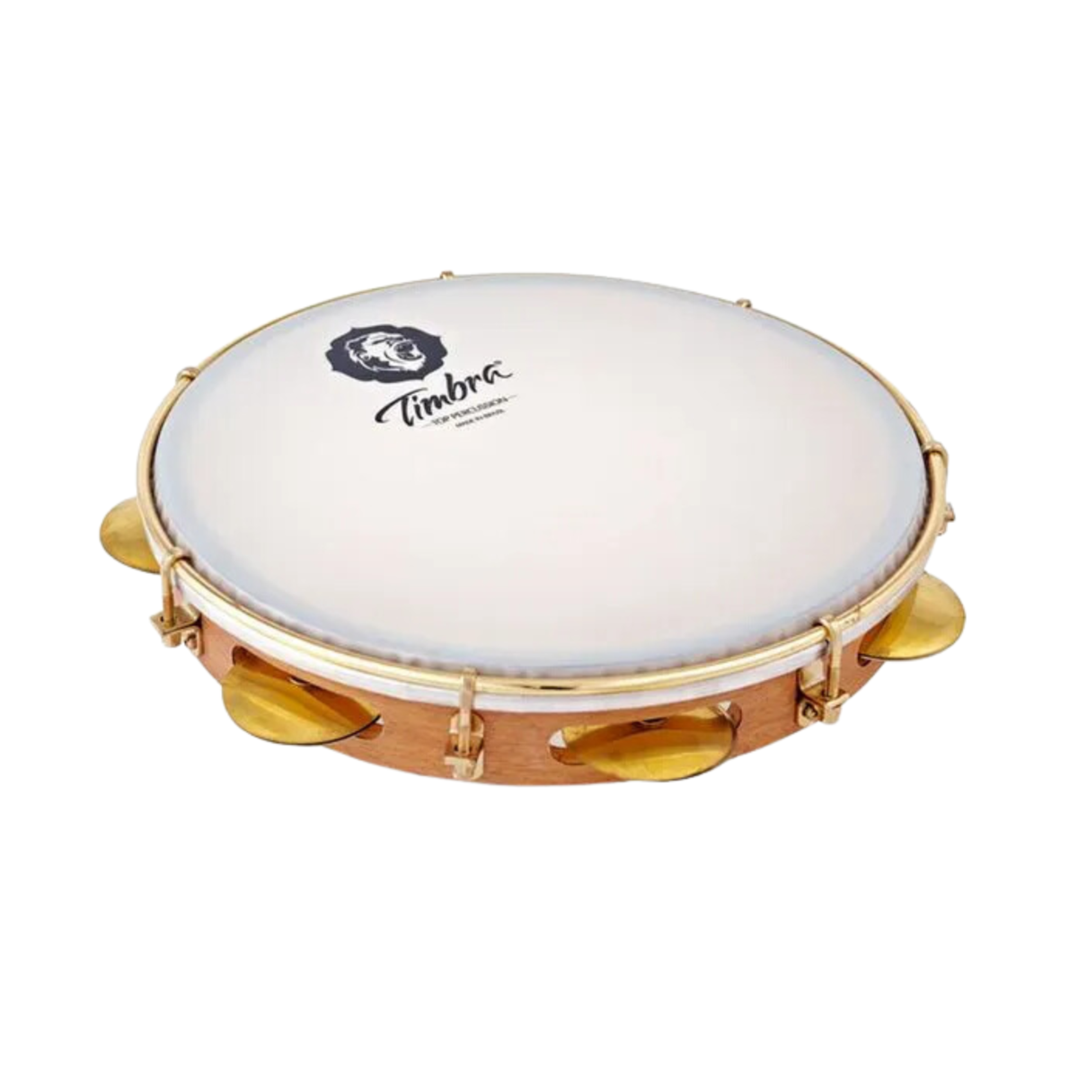 Pandeiro Profissional TIMBRA de 12 Polegadas de Pele Leitosa - Formica Chocolate Com Aro ...